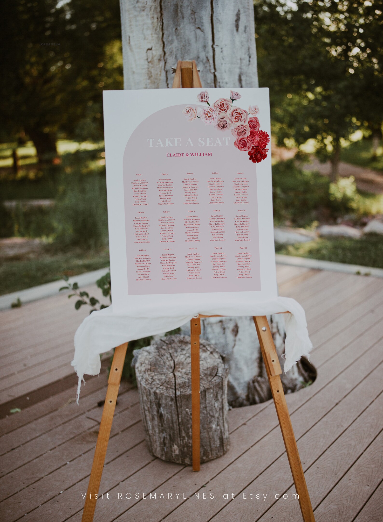 Red and Pink Floral Wedding Seating Chart Template, Hot Pink Flowers ...