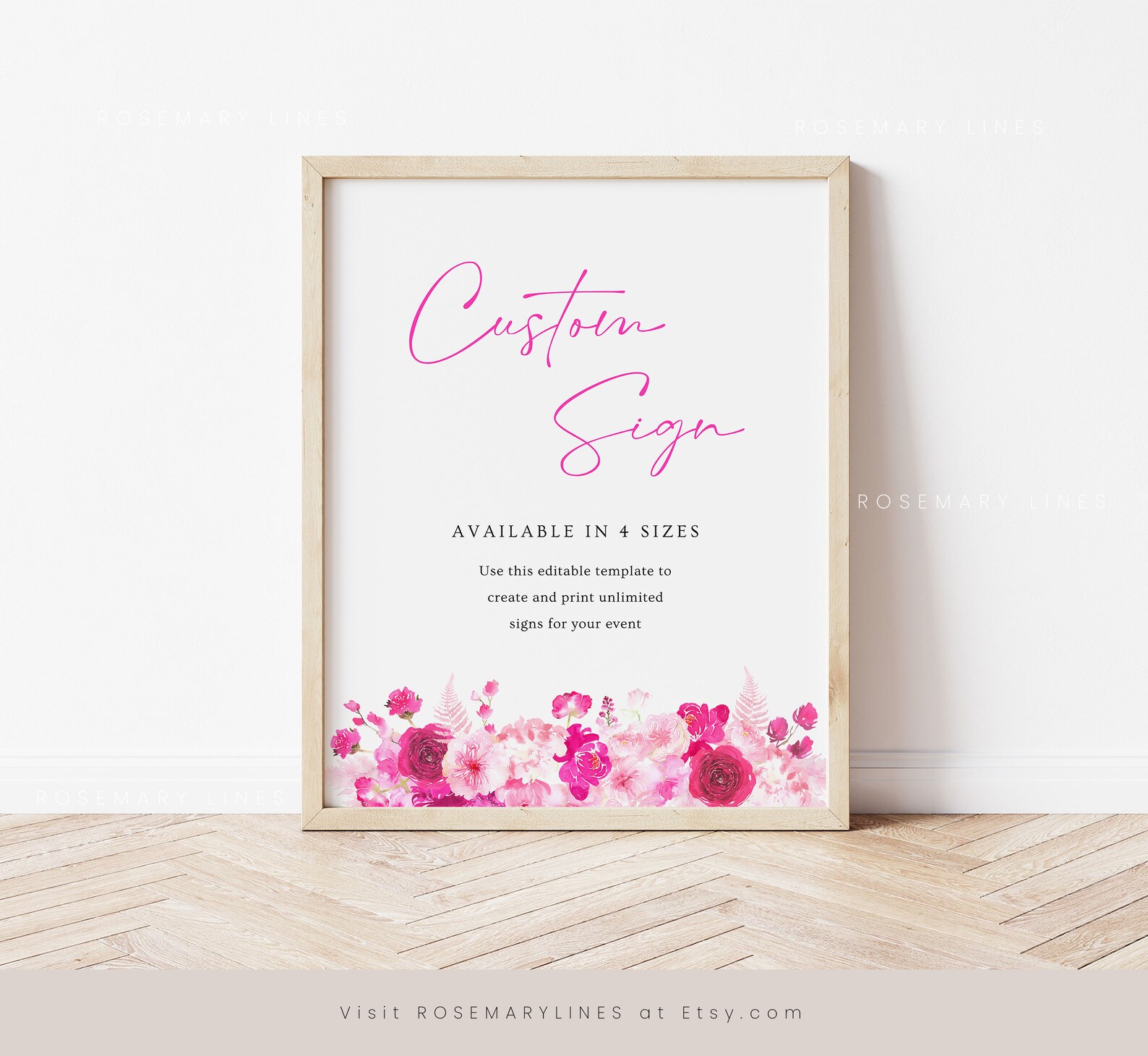 Hot Pink Custom Sign Template Blush Bubblegum Pink Floral - Etsy