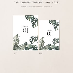 Tropical Table Number Template, Rustic Boho Palm Leaf Table Numbers ...