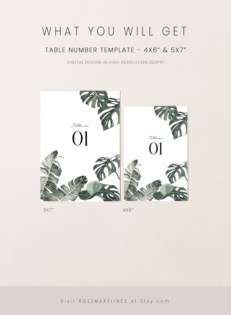 Tropical Table Number Template Rustic Boho Palm Leaf Table - Etsy