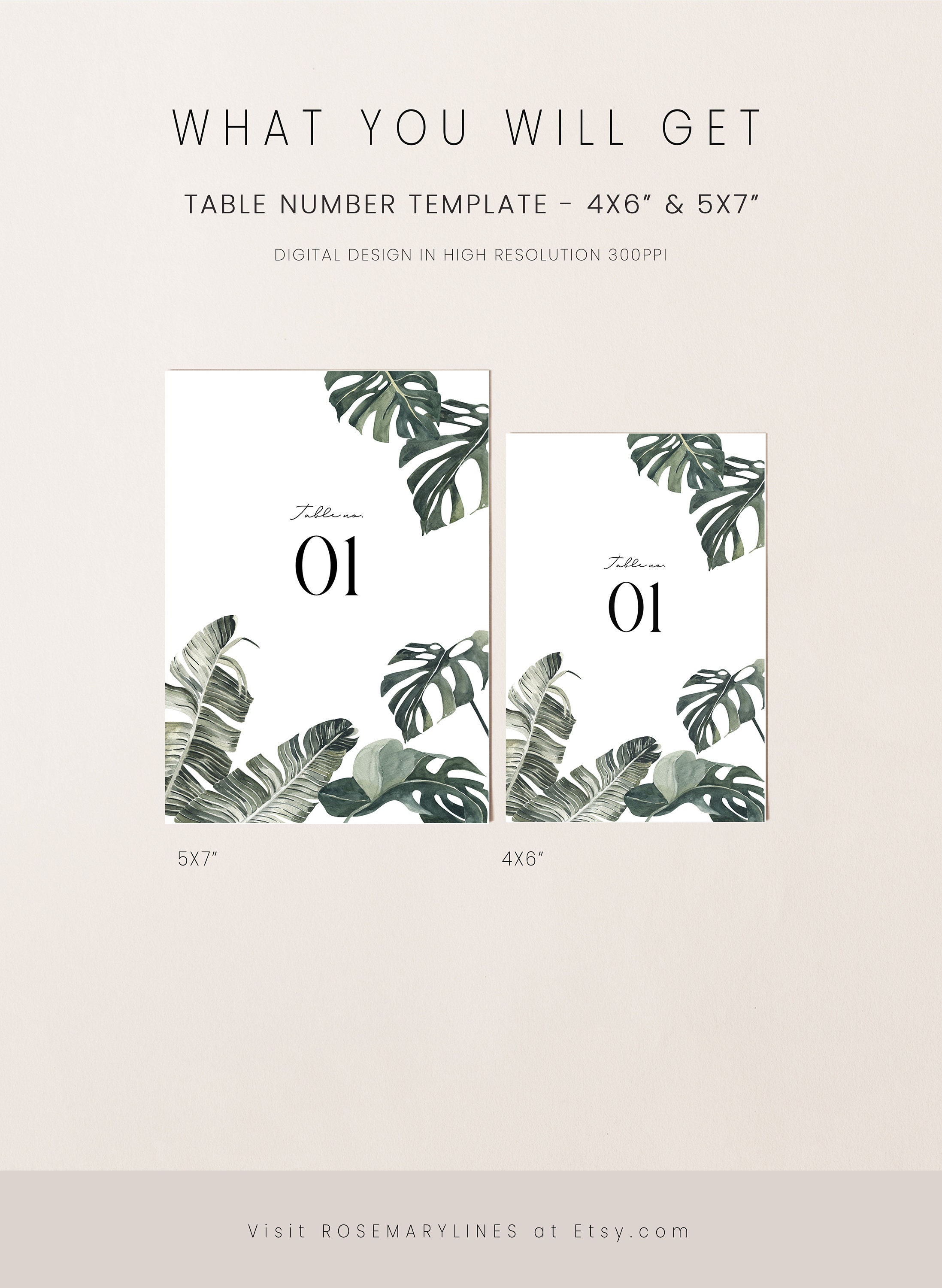 Tropical Table Number Template, Rustic Boho Palm Leaf Table Numbers ...