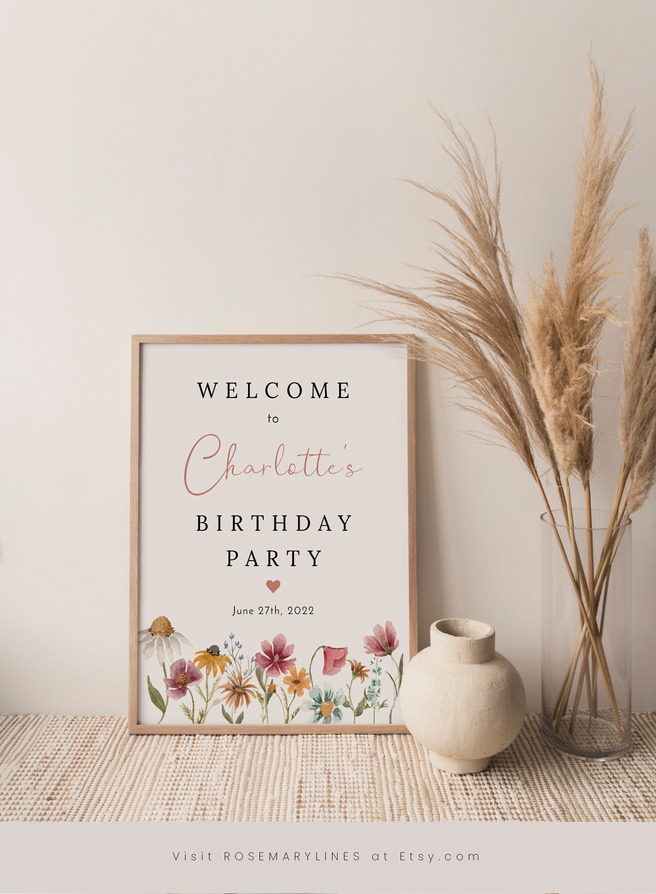 Wildflower Birthday Welcome Sign Template Colorful Floral - Etsy