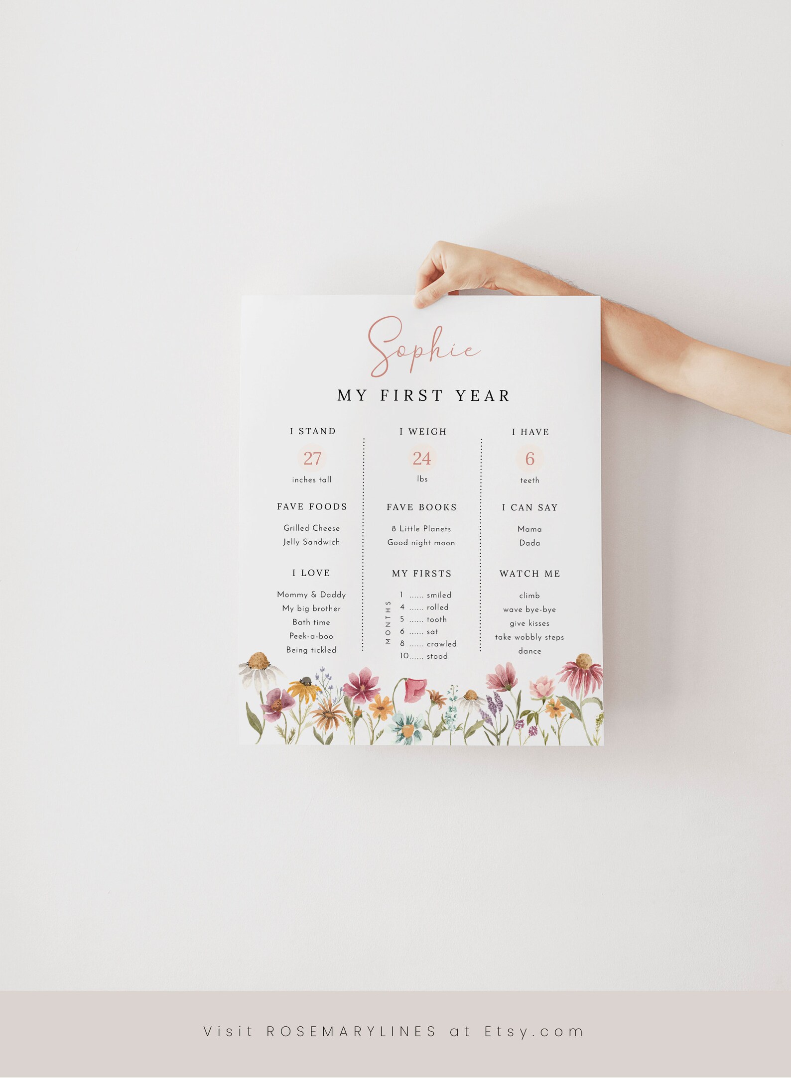 Wildflower Birthday Milestone Sign Template, Colorful Floral One Year ...