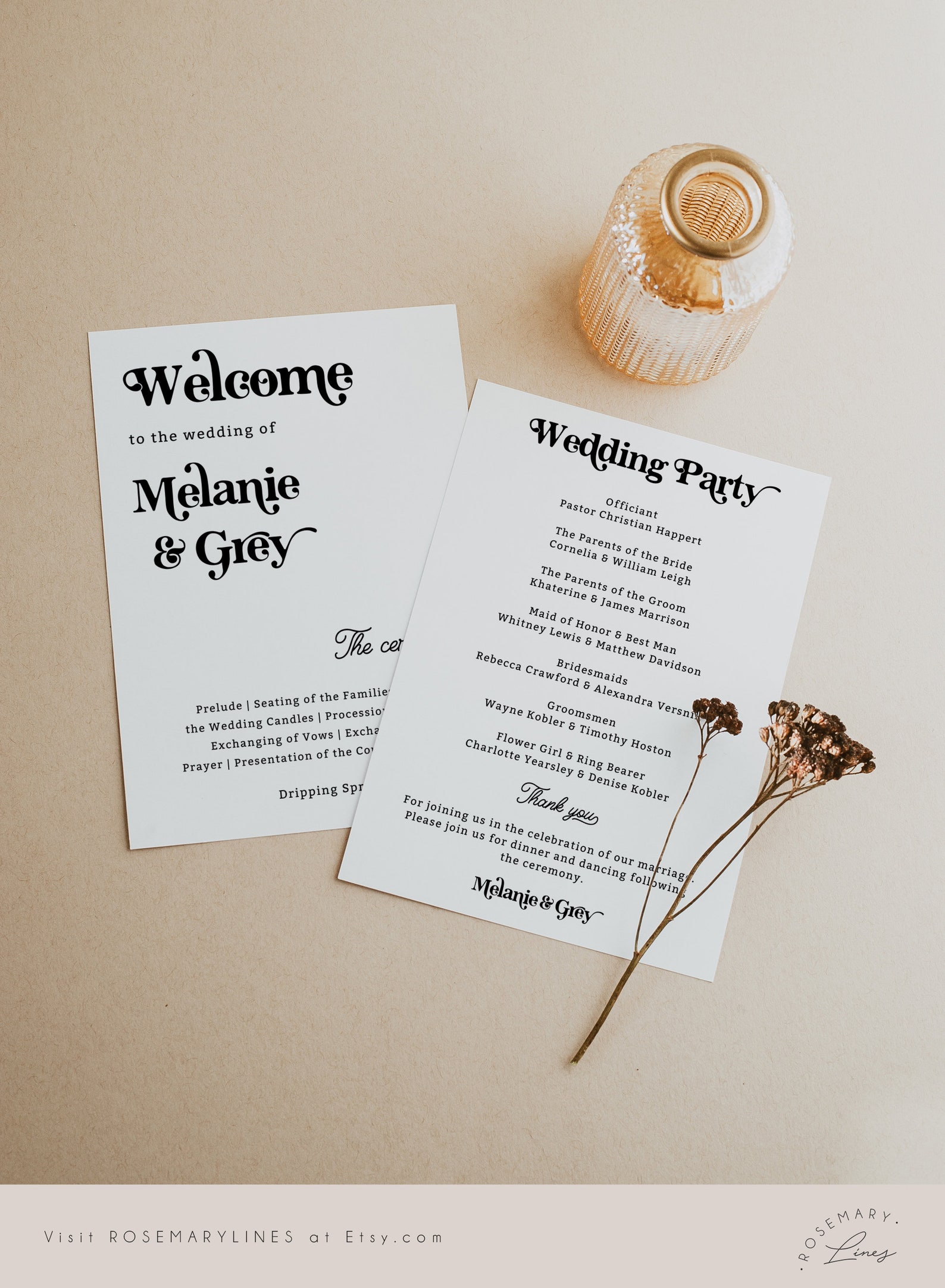 Retro Wedding Programs, 70's Wedding Program Template, 1970's Boho ...