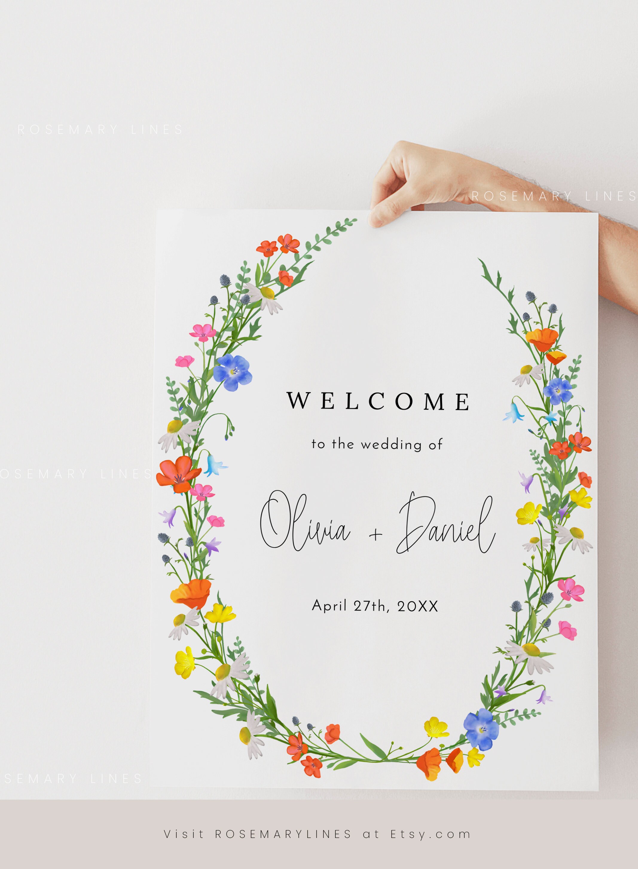 Wildflower Welcome Sign Template Spring Colorful Boho Floral | Etsy