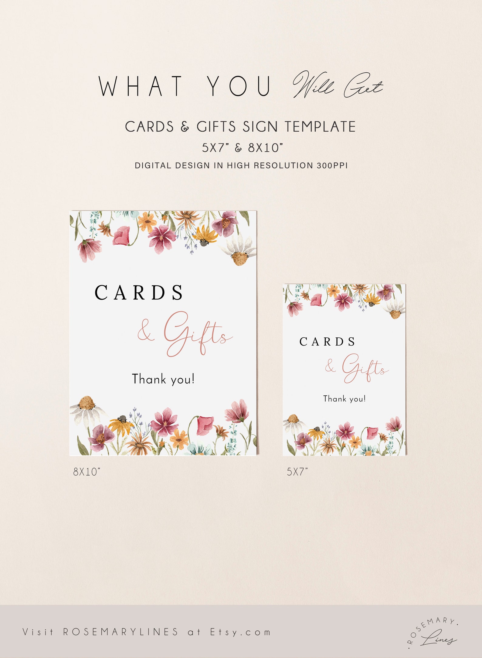 Wildflower Cards and Gifts Sign Template, Bright Floral Wedding Gifts ...