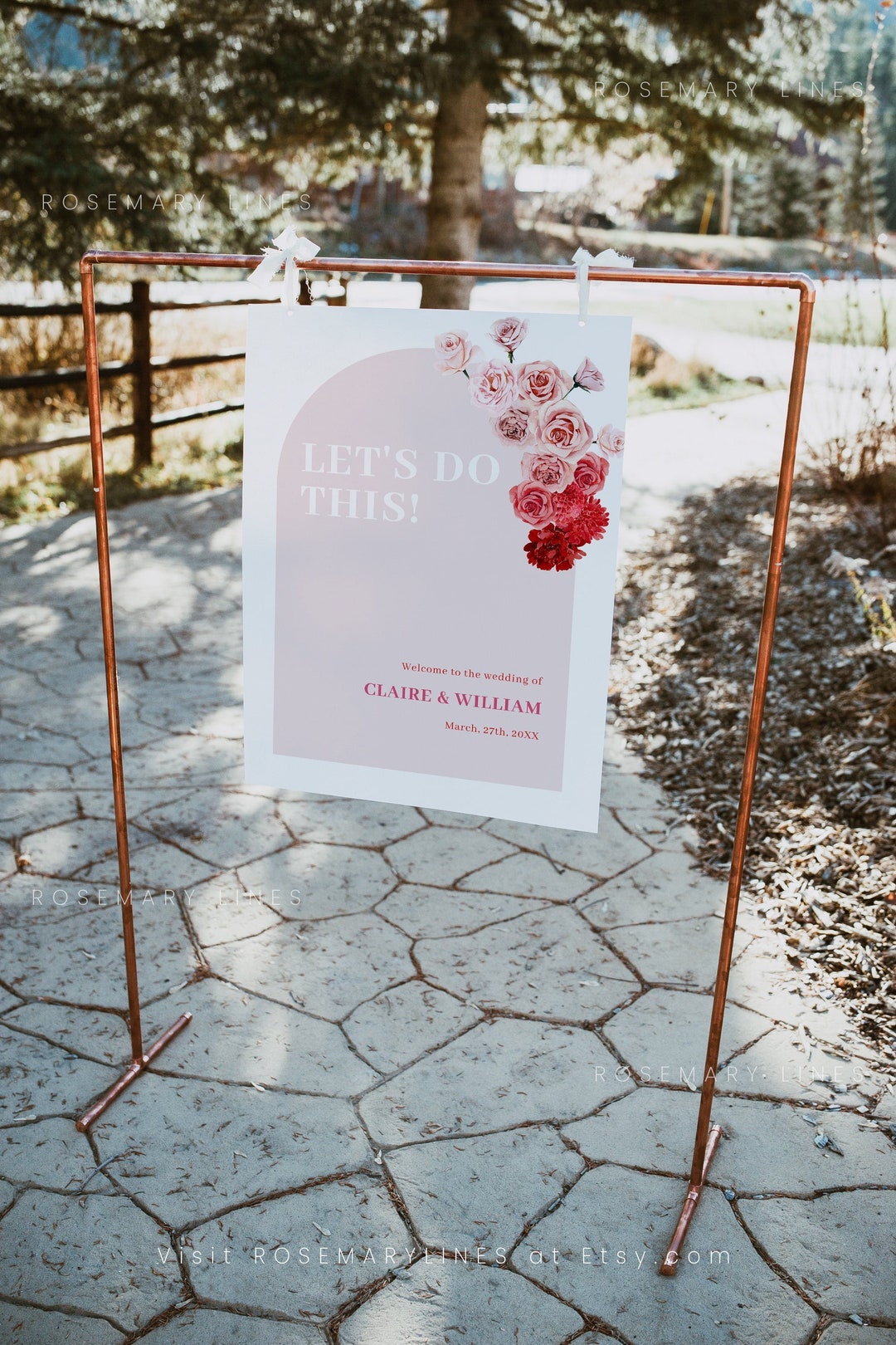 Red and Pink Floral Wedding Welcome Sign Template, Hot Pink Flowers ...