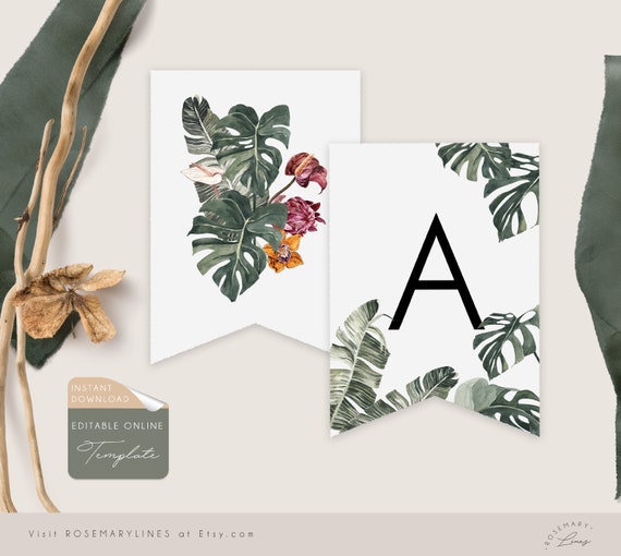 Tropical Palm Leaf Exotic Floral Banner Template Greenery - Etsy