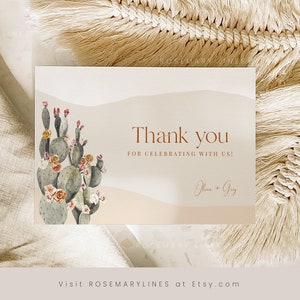 Desert Thank You Card Template, Cactus Wedding Thank You Cards, Earthy ...