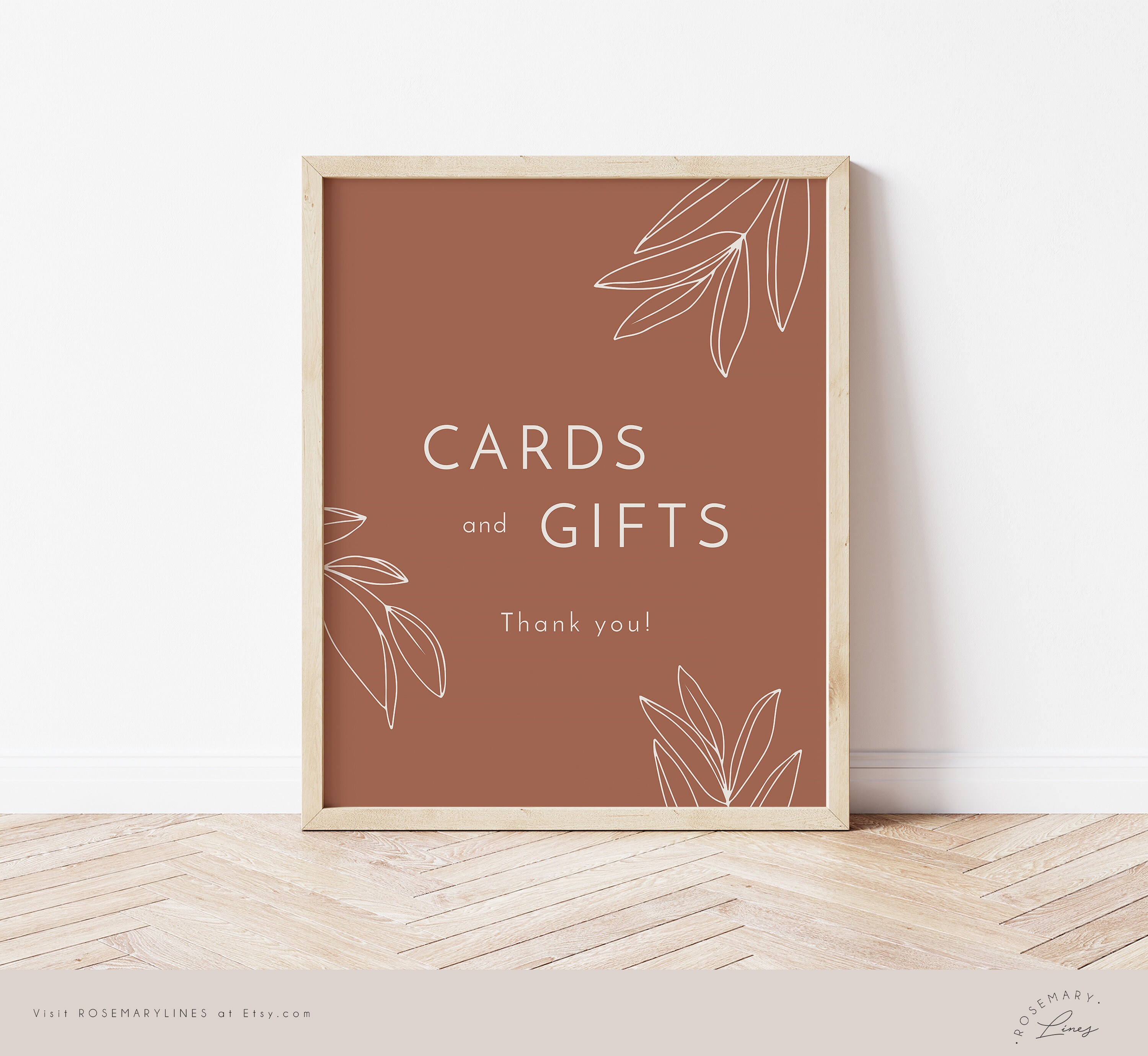 Terracotta cards and gifts sign template minimal leaves boho | Etsy