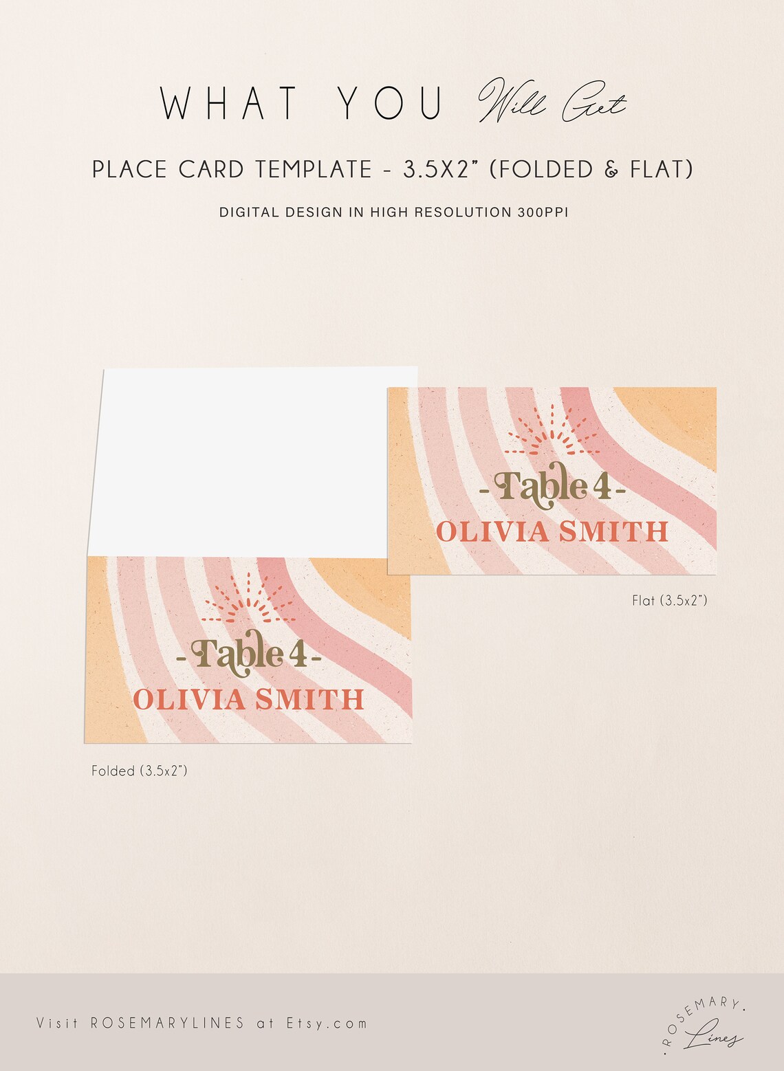 Retro Place Cards Pastel Wedding Place Cards Template - Etsy