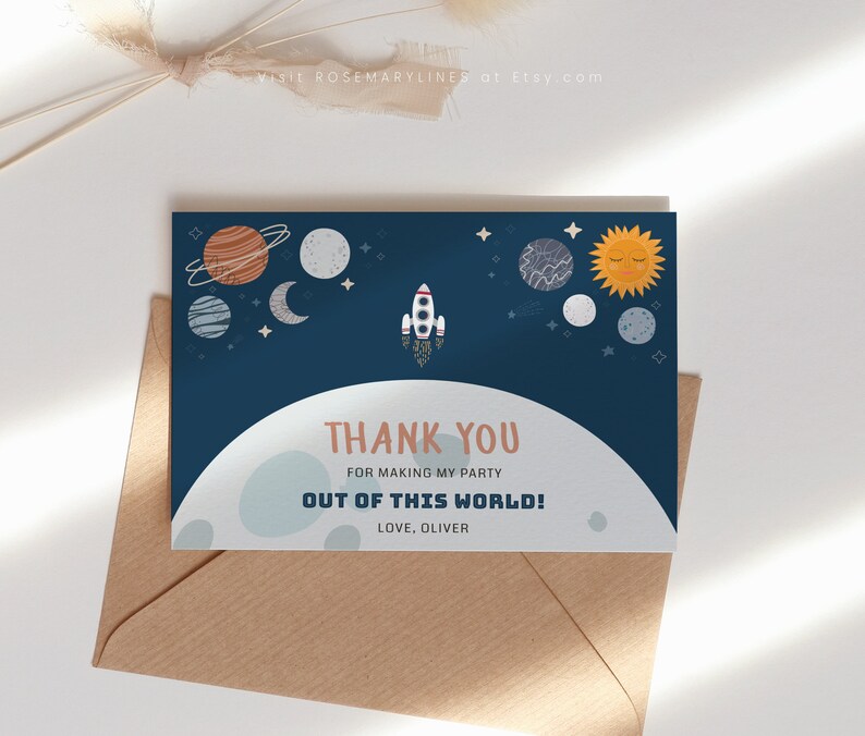 Outer Space Birthday Thank You Card Template Galaxy Solar - Etsy
