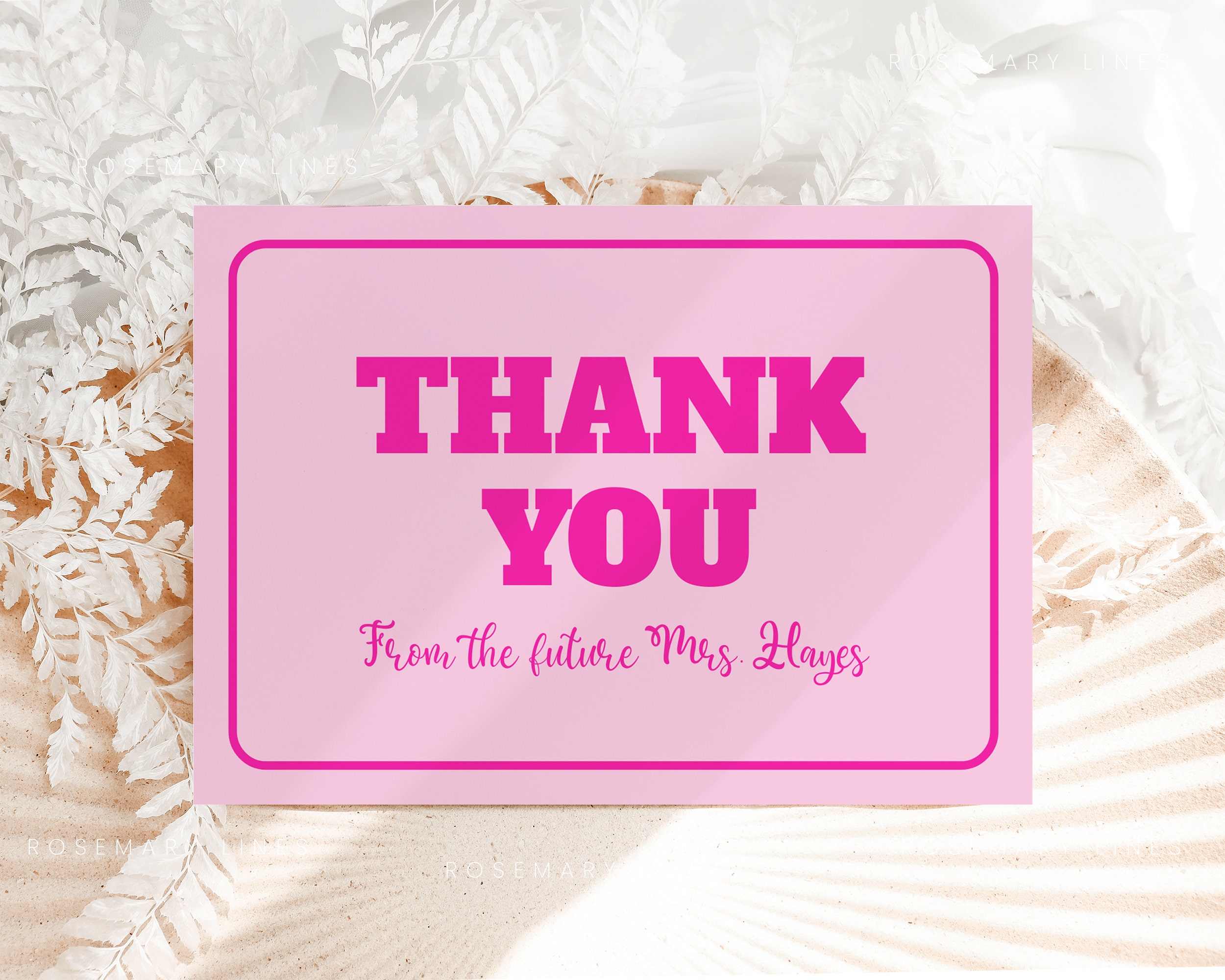 Hot Pink Thank You Card Template Pink Bridal Shower Thank You - Etsy