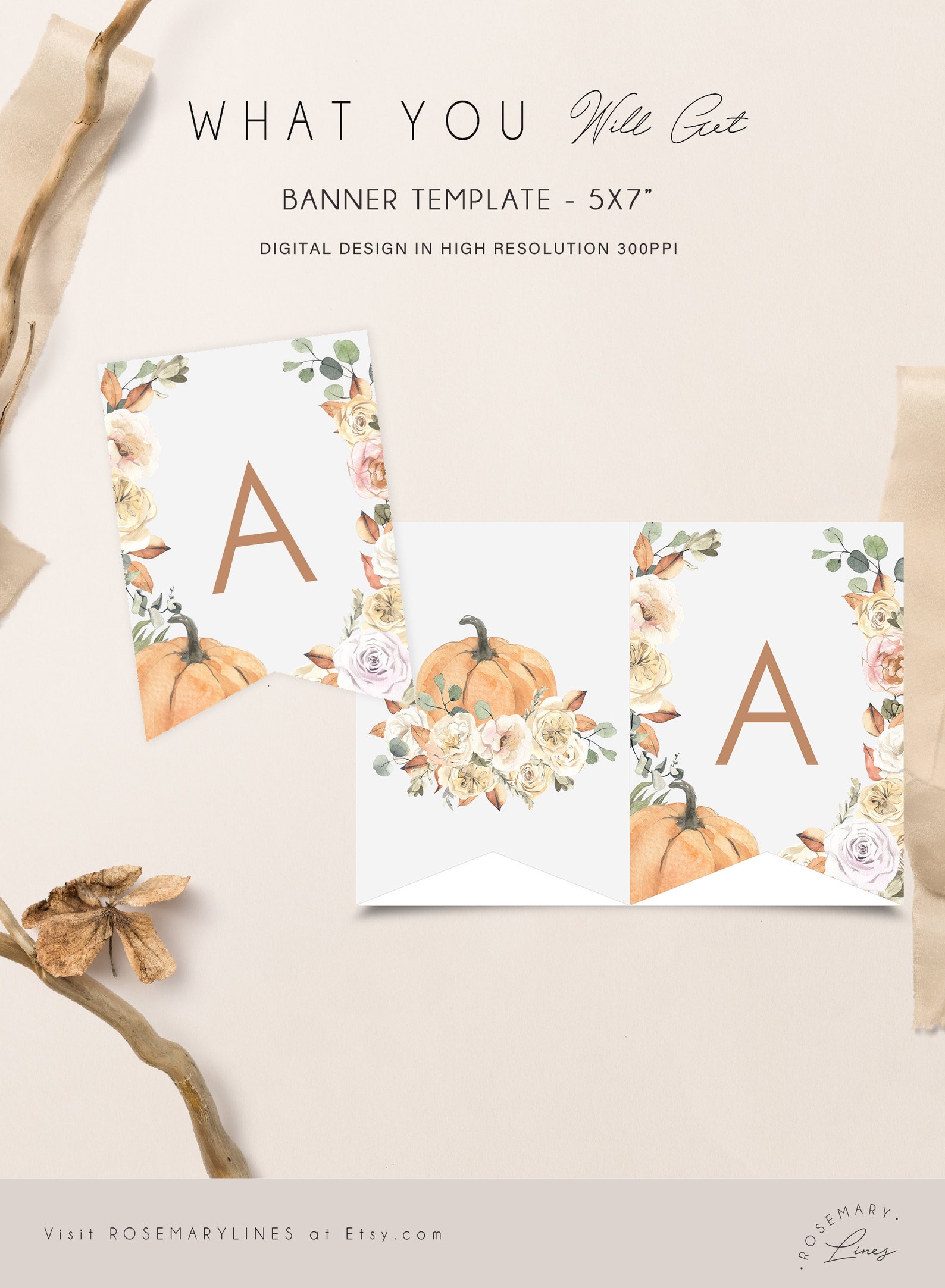 Fall banner template pumpkin printable banner diy banner | Etsy