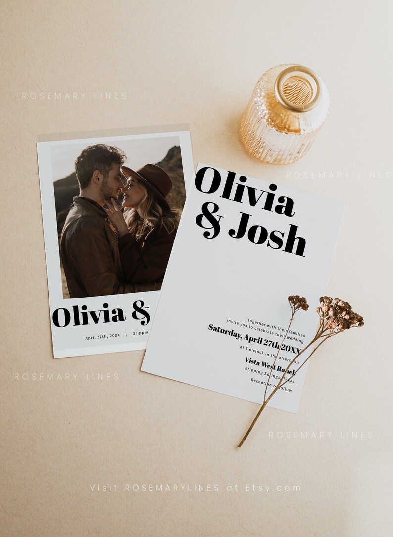 Modern Wedding Invitation Set Bold Typography Retro Wedding | Etsy