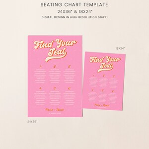 Retro Bright Pink Seating Chart Template, Hot Pink Orange Wedding ...