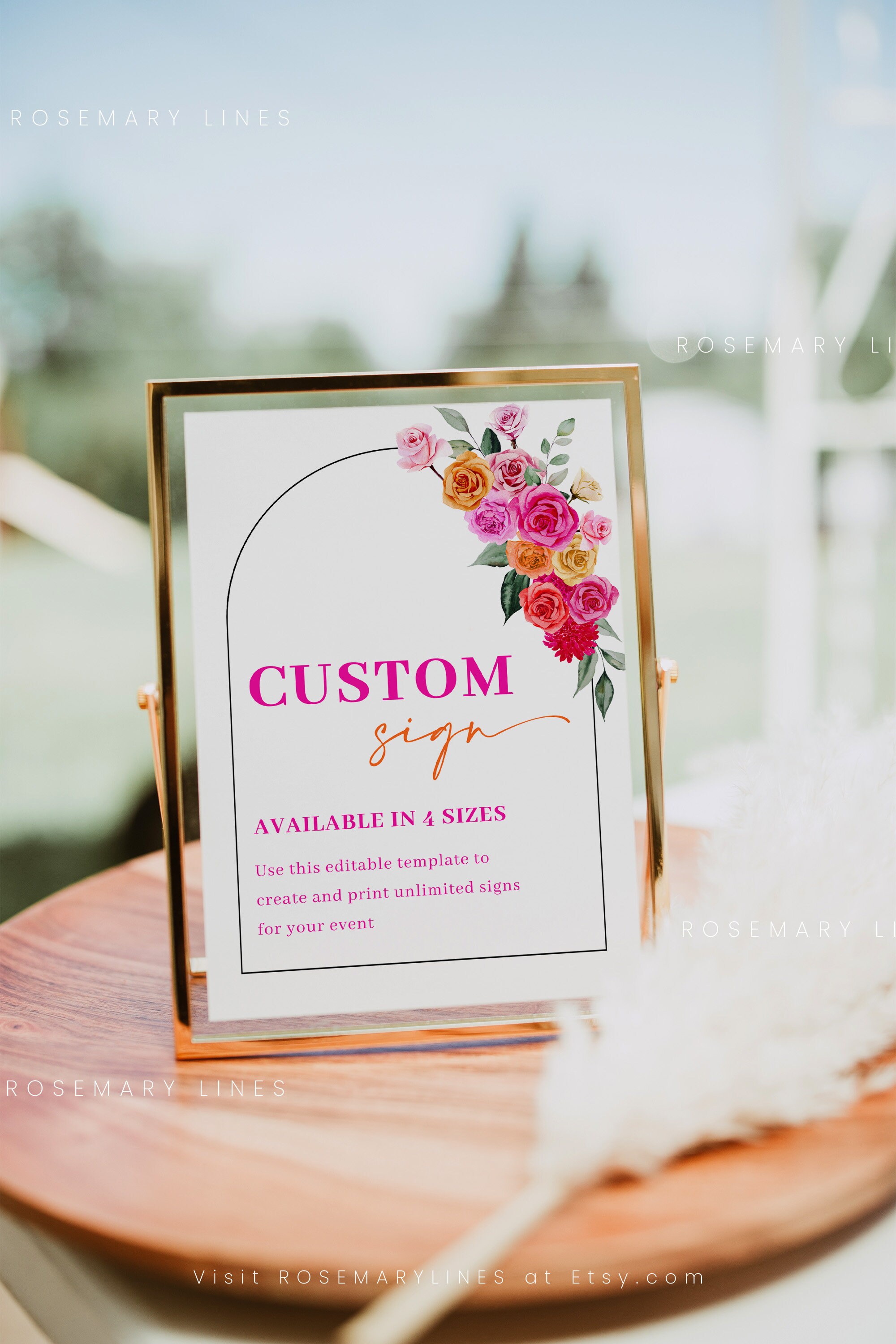 Pink Orange Custom Sign Template, Hot Pink Floral Wedding Signs, Bold ...