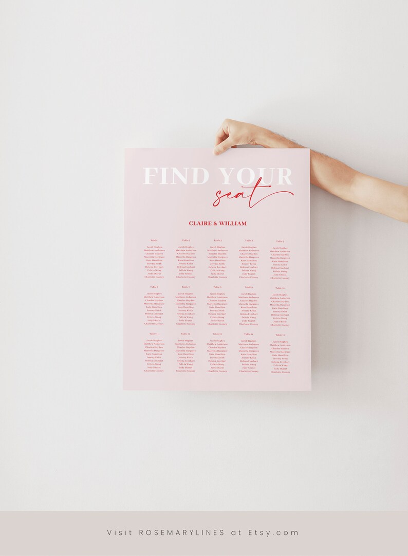 Red and Pink Wedding Seating Chart Template, Blush Pink Seating Chart ...