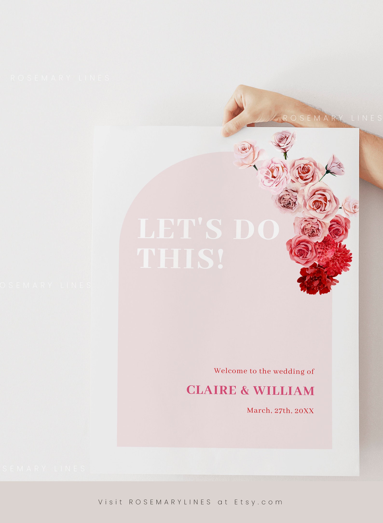 Red and Pink Floral Wedding Welcome Sign Template Hot Pink - Etsy