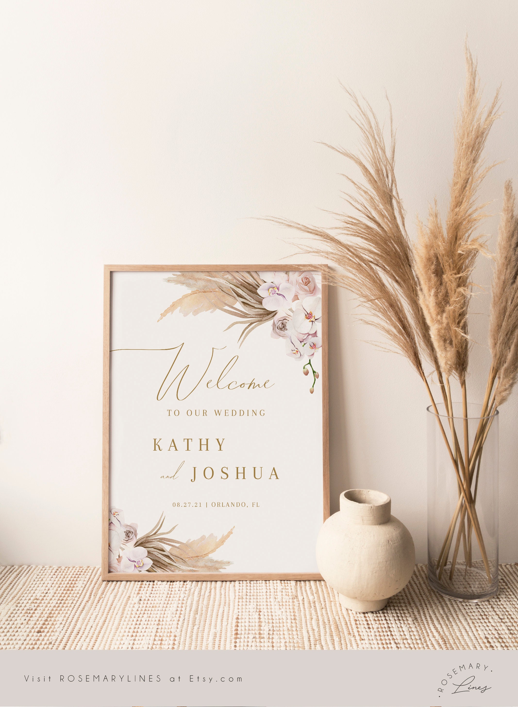 Pampas grass welcome sign wedding dried palm wedding welcome | Etsy