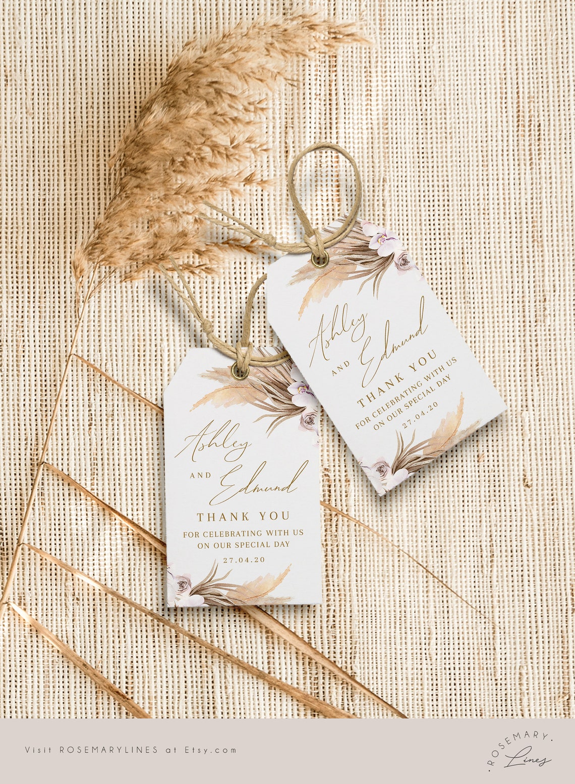 Boho Wedding Favor Tags Template Pampas Grass Favor Tags - Etsy