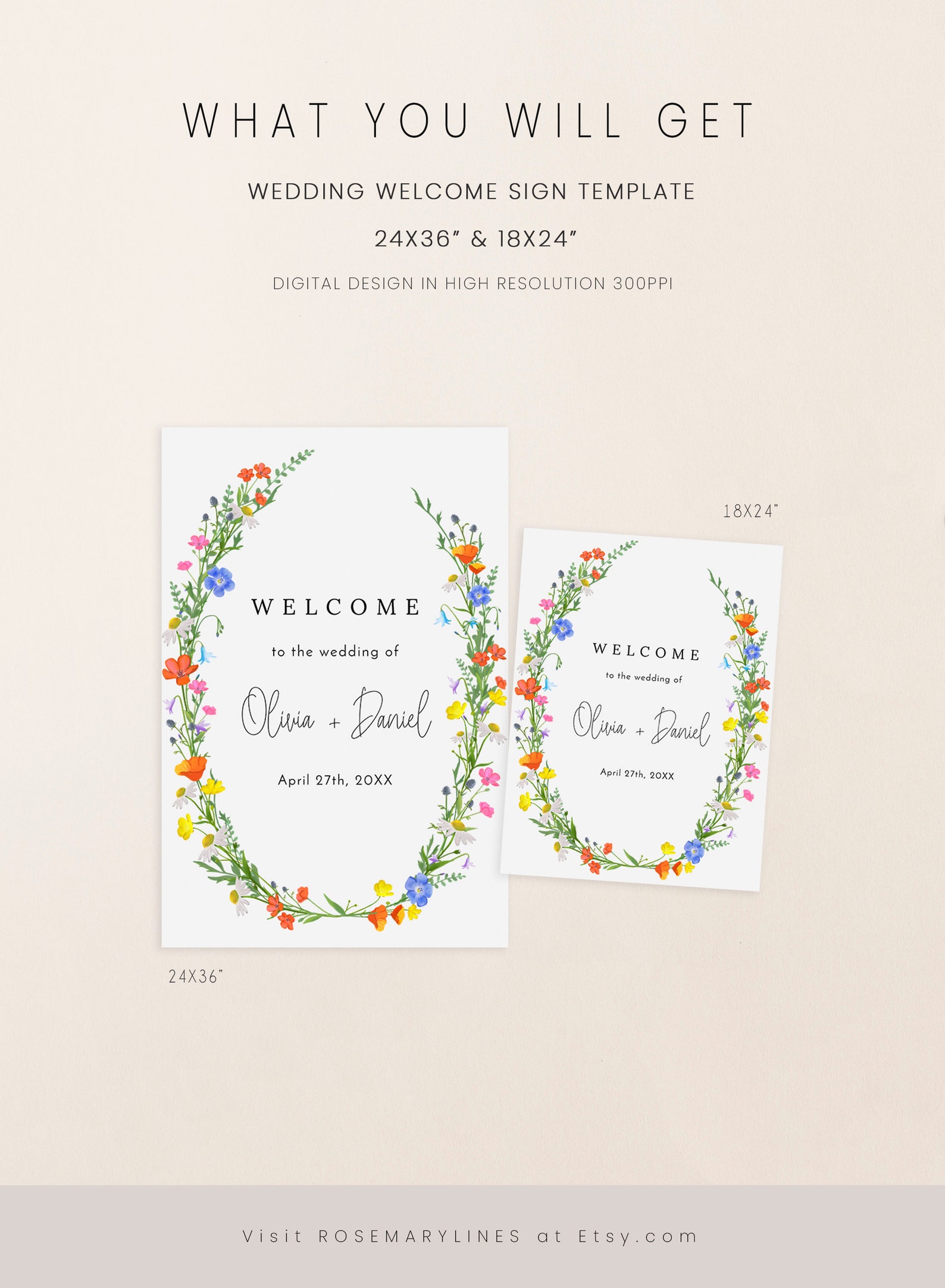Wildflower Welcome Sign Template Spring Colorful Boho Floral | Etsy
