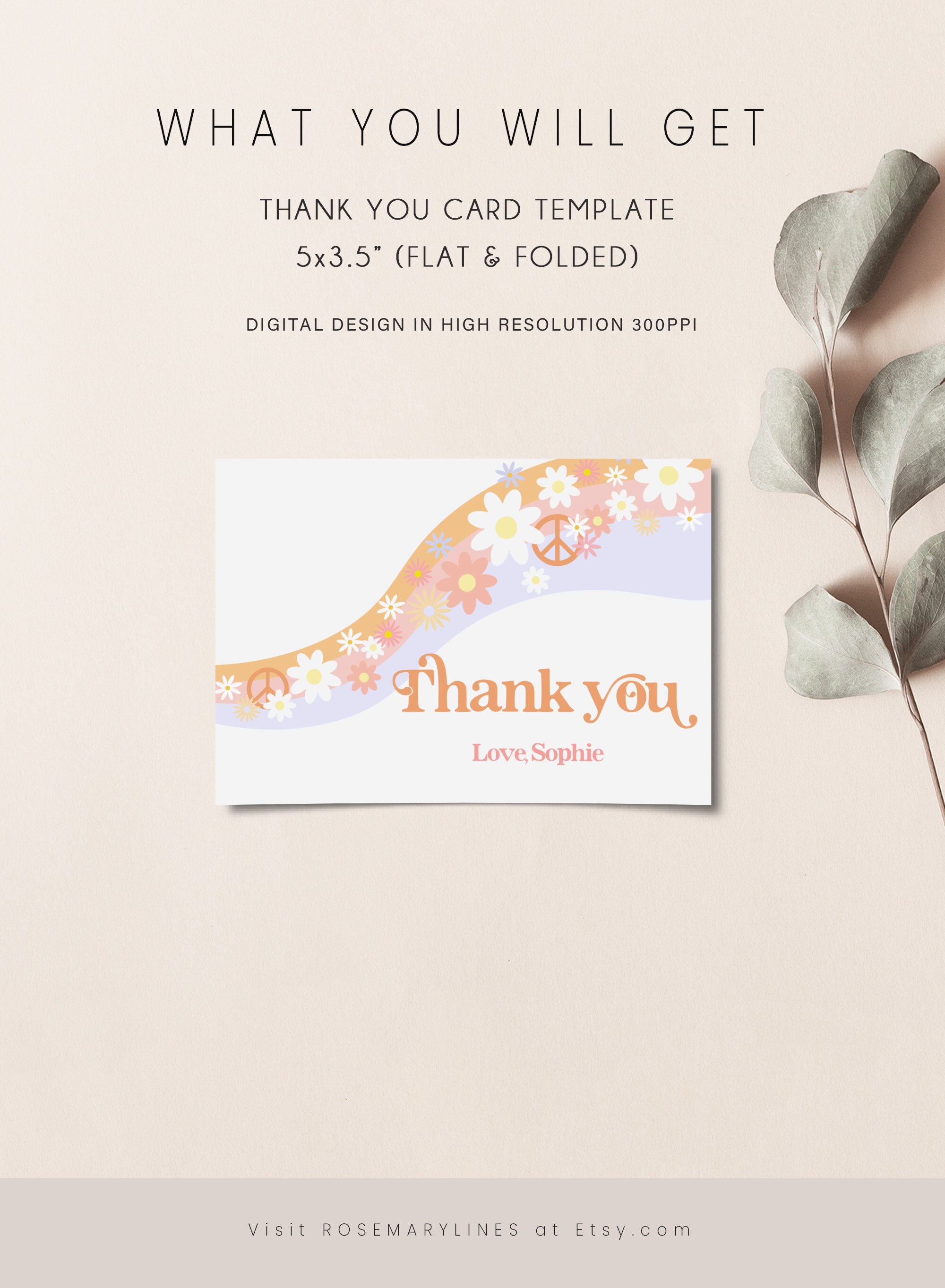 Peace Love Birthday Thank You Card Template Daisy Thank You | Etsy