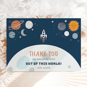 Outer Space Birthday Thank You Card Template, Galaxy Solar System Thank ...