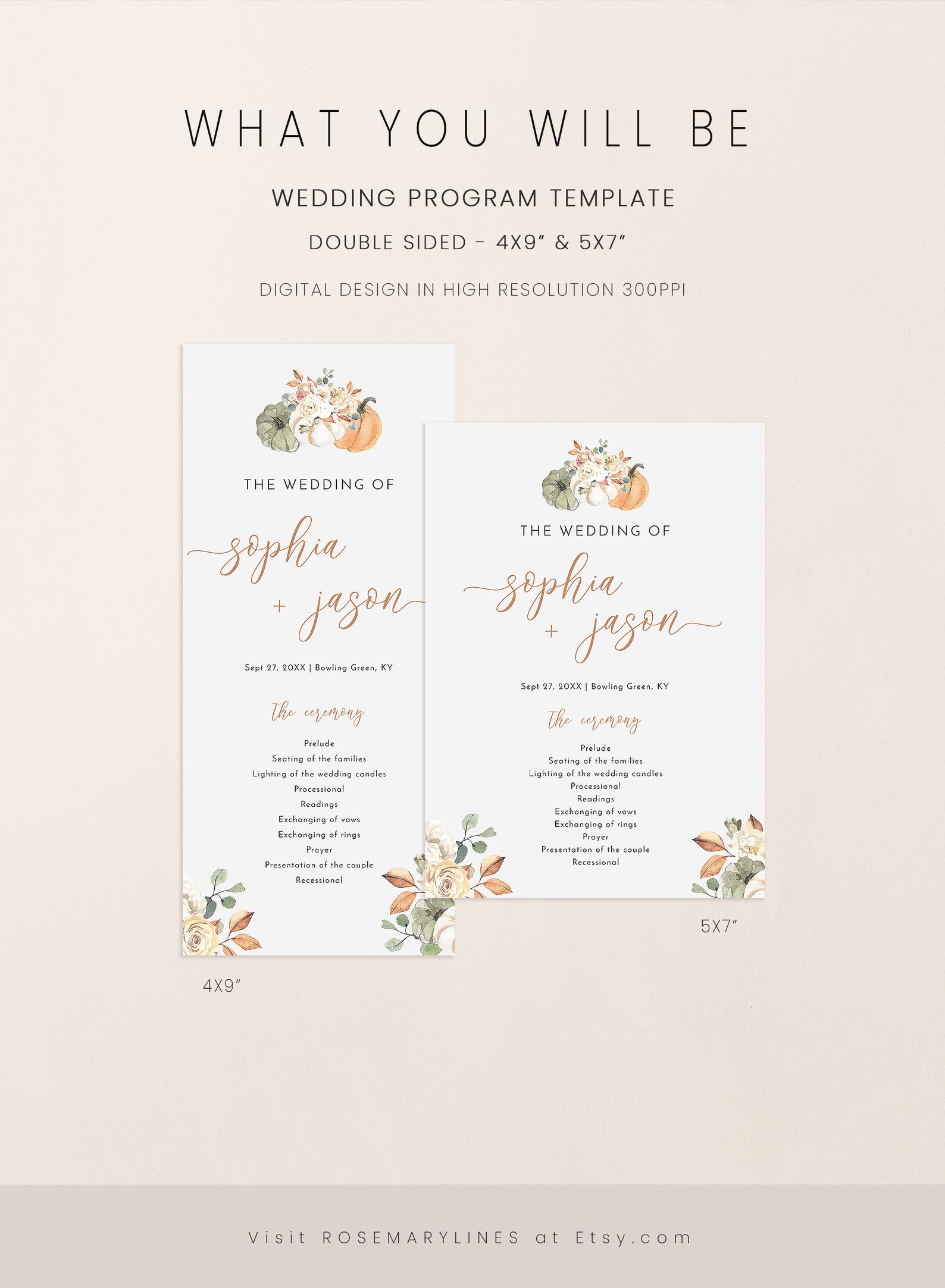 Fall Wedding Program Template Orange Pumpkin Wedding - Etsy