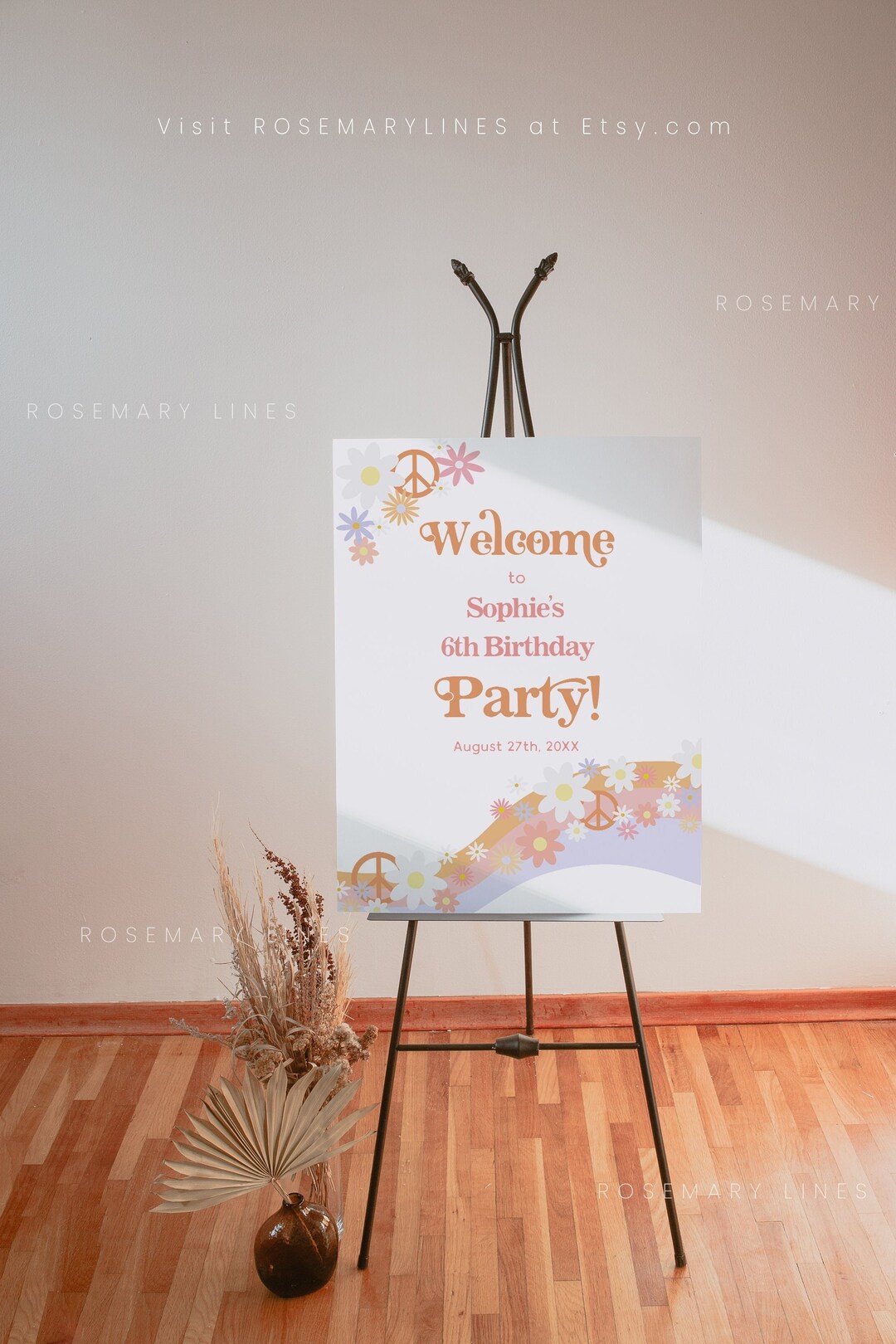 Modern Retro Birthday Welcome Sign Template, Peace Love Welcome Sign ...