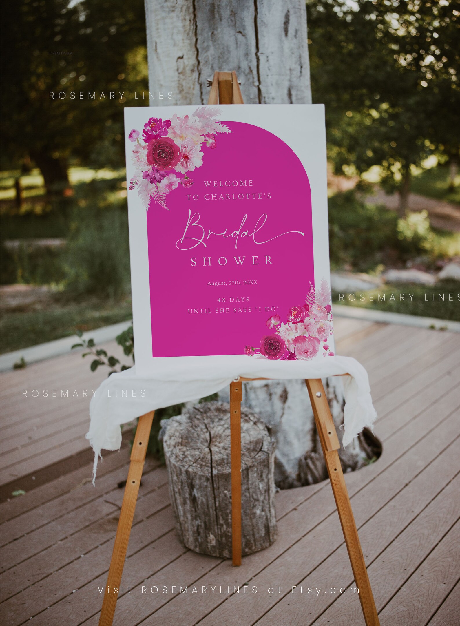 Hot Pink Bridal Shower Welcome Sign Template Blush Bubblegum - Etsy