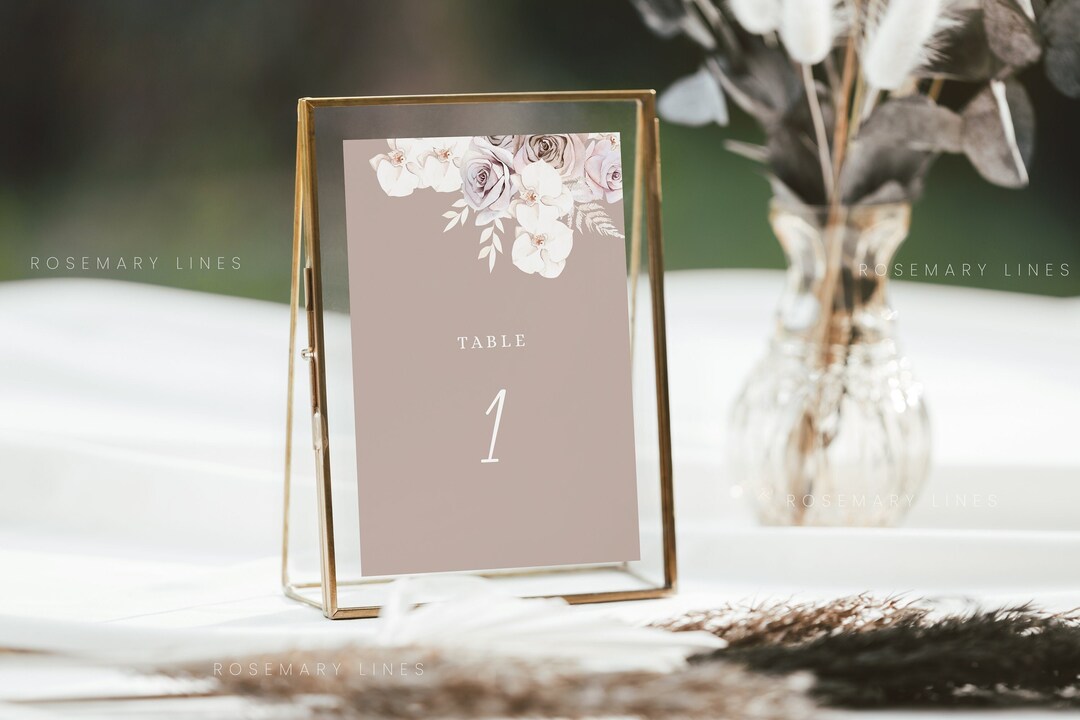 Dusty Rose Table Numbers, Boho Mauve Table Number Template, Dried ...