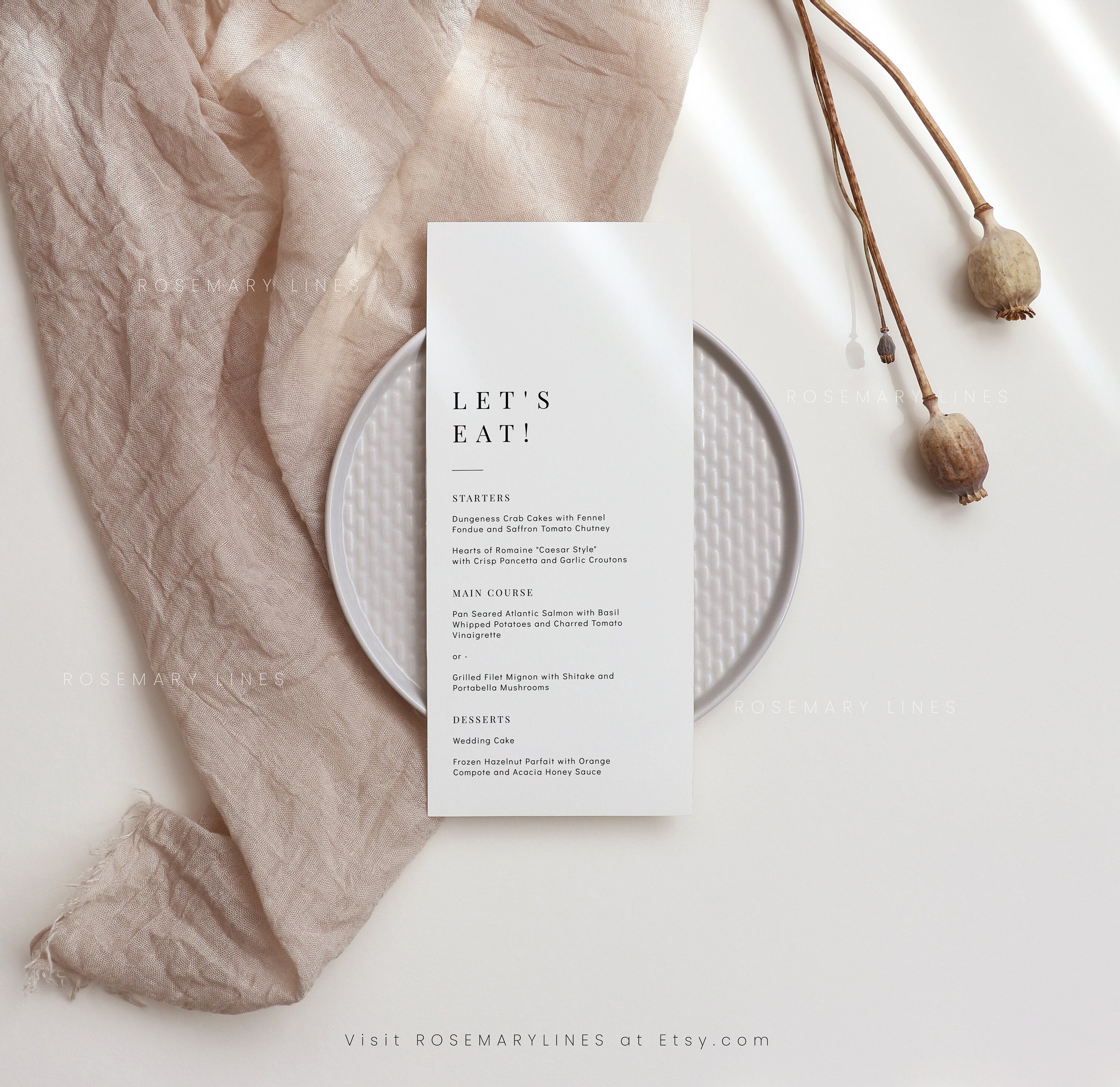 Minimal Wedding Menu Cards Modern Menu Template Minimalist - Etsy