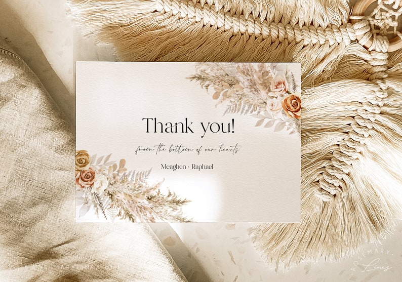 Earthy Boho Wedding Thank You Cards, Pampas Grass Thank You Card ...