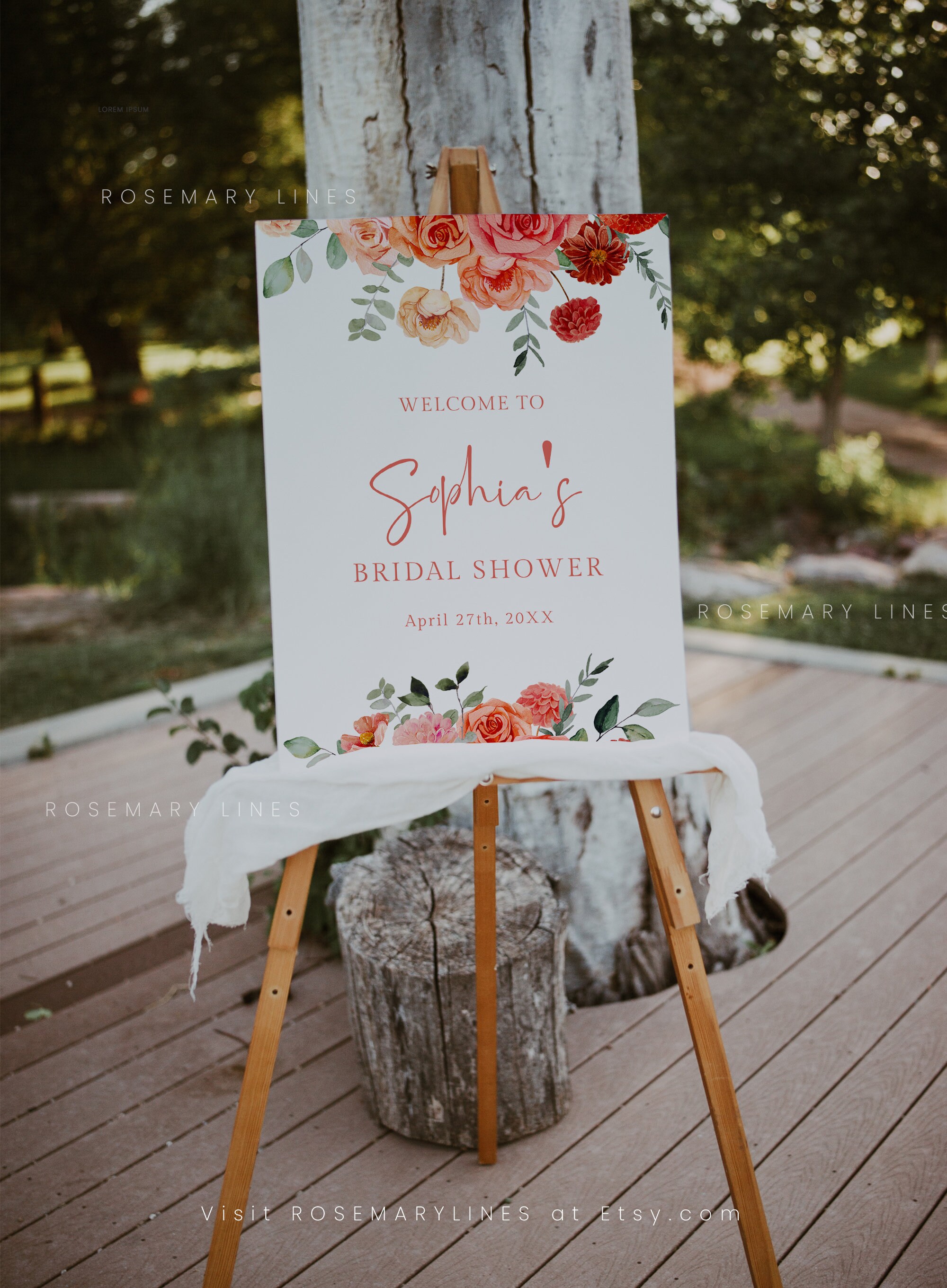 Coral Welcome Sign Template Vibrant Orange Peach Floral - Etsy