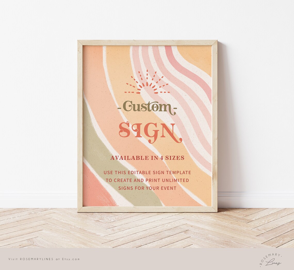 Retro Custom Sign Template Boho 70s Wedding Signs Pastel - Etsy