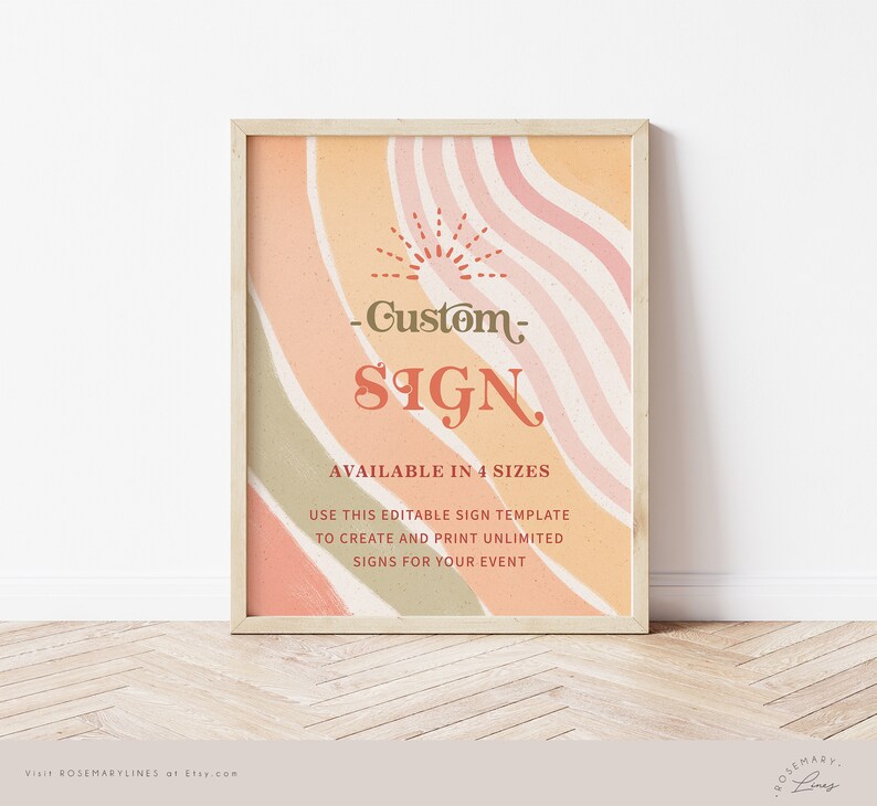 Retro Custom Sign Template Boho 70s Wedding Signs Pastel - Etsy