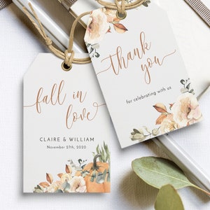 Fall Favor Tags, Pumpkin Favor Tag Template, Orange Floral Wedding Tags ...