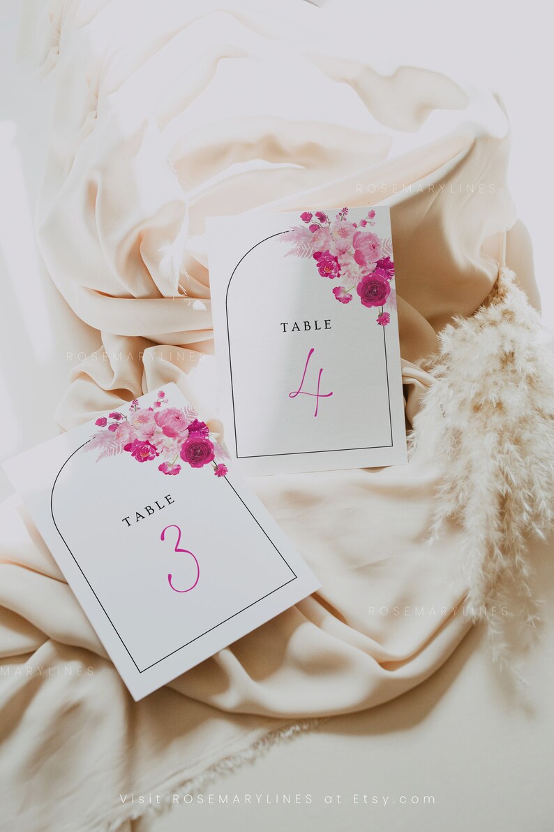 Hot Pink Floral Table Number Template Blush Bubblegum Pink - Etsy