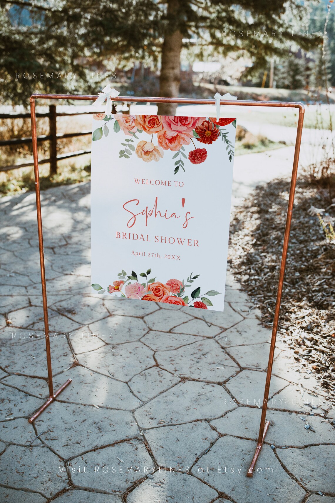 Coral Welcome Sign Template Vibrant Orange Peach Floral - Etsy