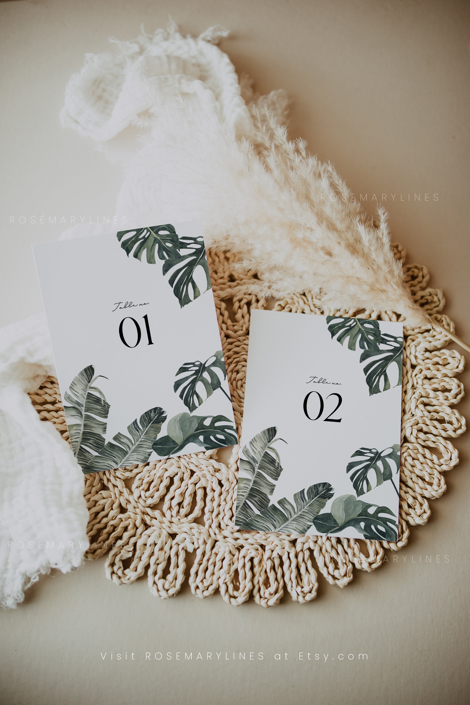 Tropical Table Number Template Rustic Boho Palm Leaf Table - Etsy