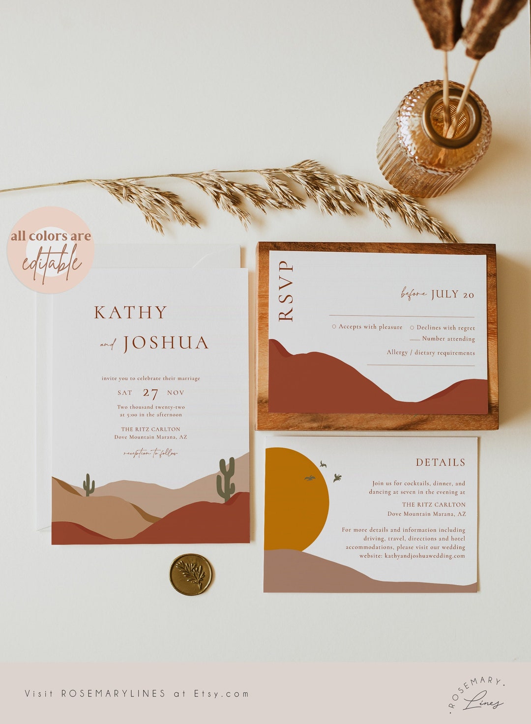 Modern Desert Wedding Invitation Template, Mountain Wedding Invitation ...