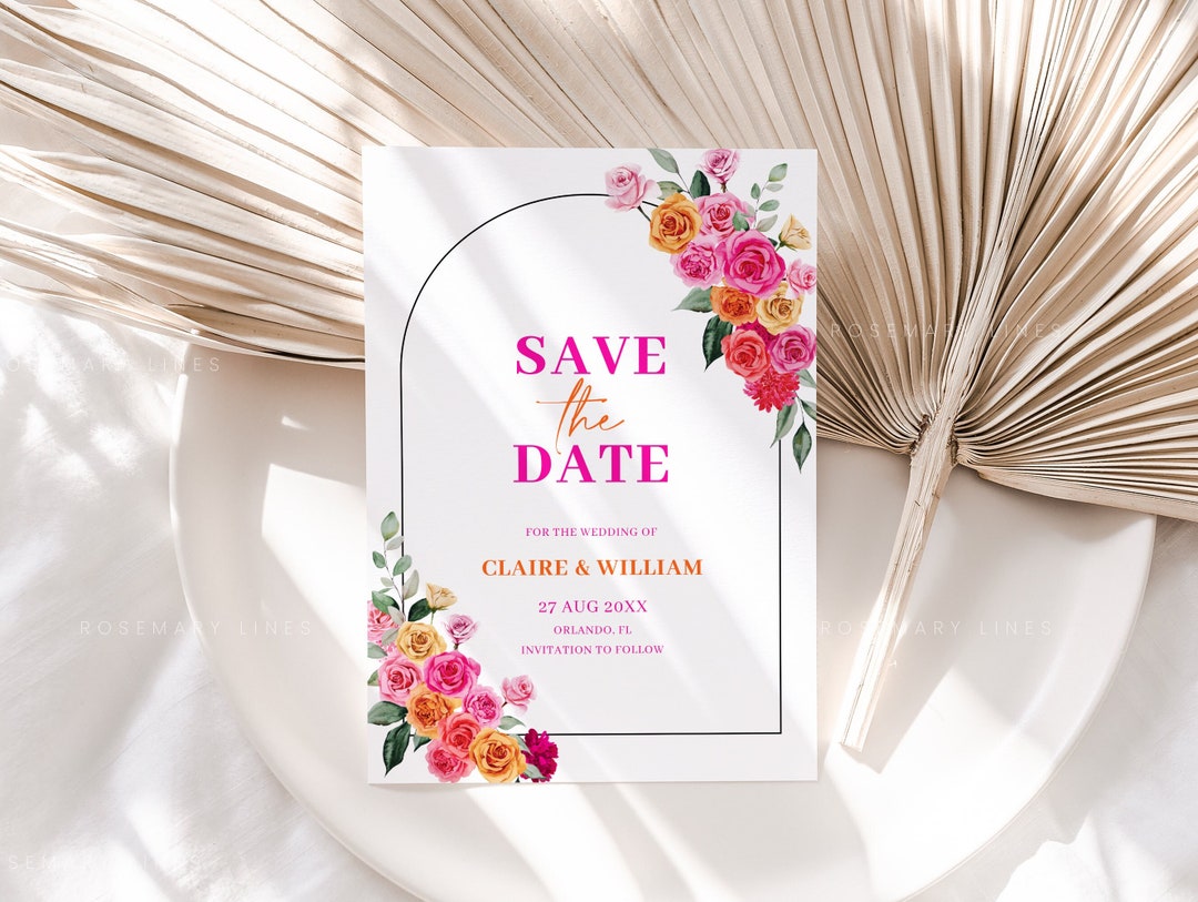 Pink Orange Save the Date Template, Hot Pink Wedding Save the Dates ...