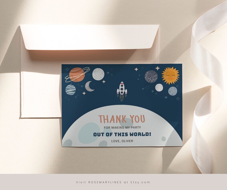 Outer Space Birthday Thank You Card Template Galaxy Solar - Etsy