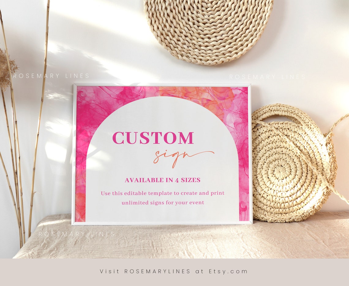 Pink Orange Custom Sign Template, Hot Pink Custom Signs, Fuchsia Bridal ...