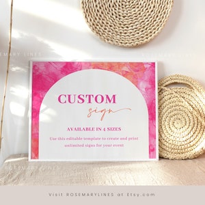 Pink Orange Custom Sign Template, Hot Pink Custom Signs, Fuchsia Bridal ...