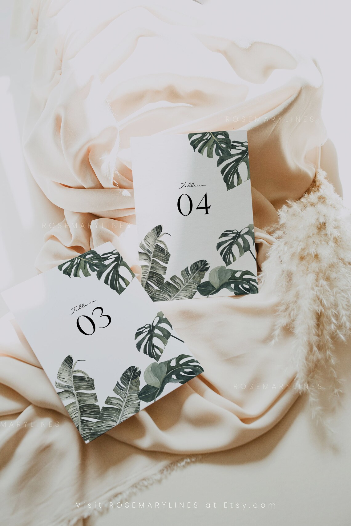 Tropical Table Number Template, Rustic Boho Palm Leaf Table Numbers ...