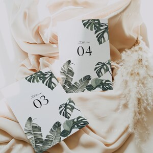 Tropical Table Number Template, Rustic Boho Palm Leaf Table Numbers ...