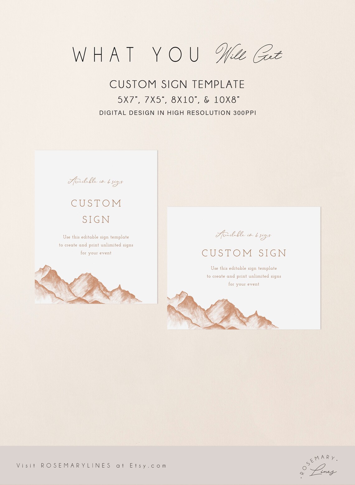 Minimal Mountain Custom Sign Template: Terracotta Boho Desert Wedding ...