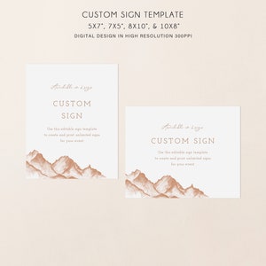 Minimal Mountain Custom Sign Template: Terracotta Boho Desert Wedding ...